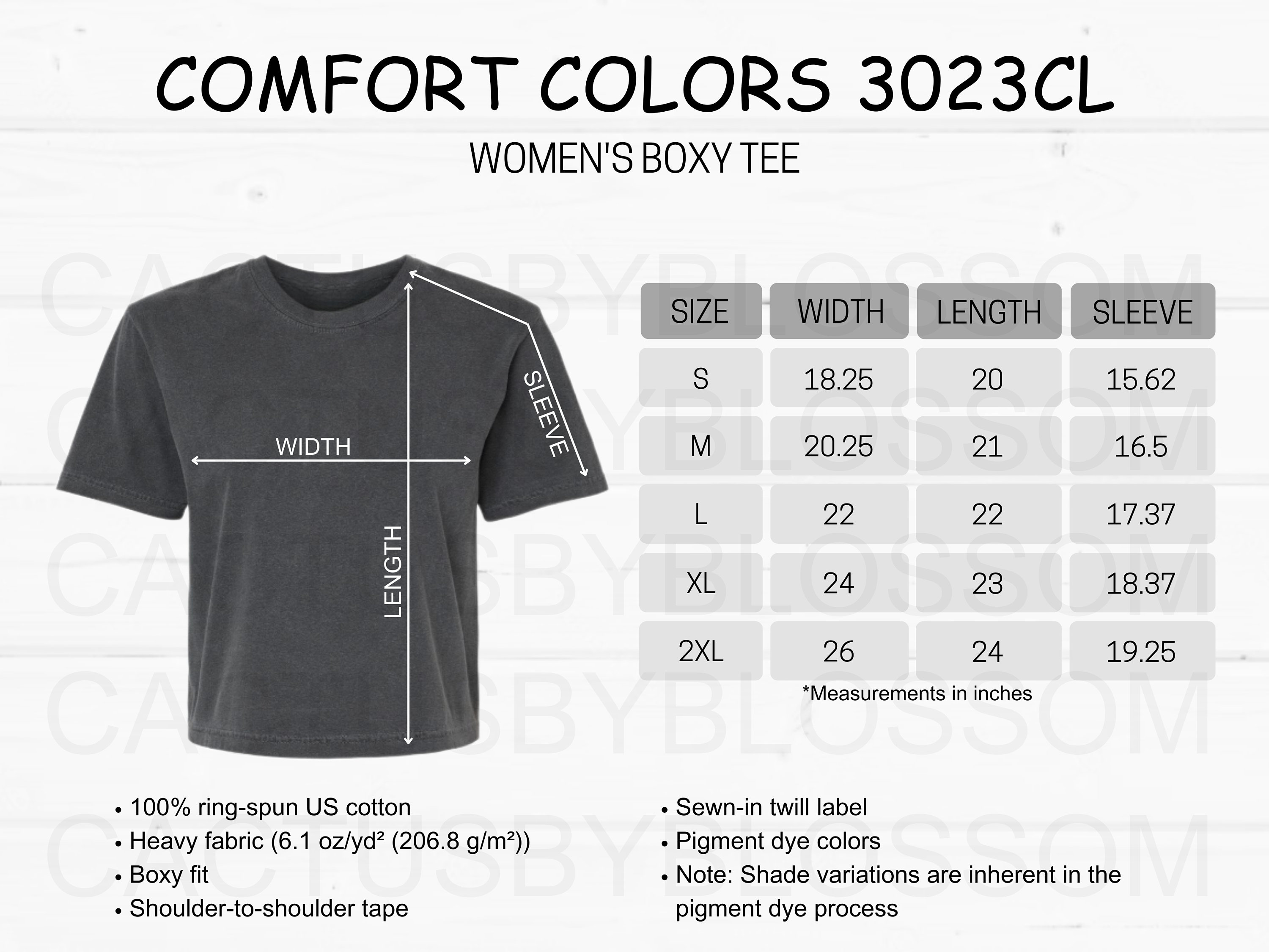 BUNDLE Size Chart Color Chart DIY Chart Comfort Colors 3023CL Mockup ...