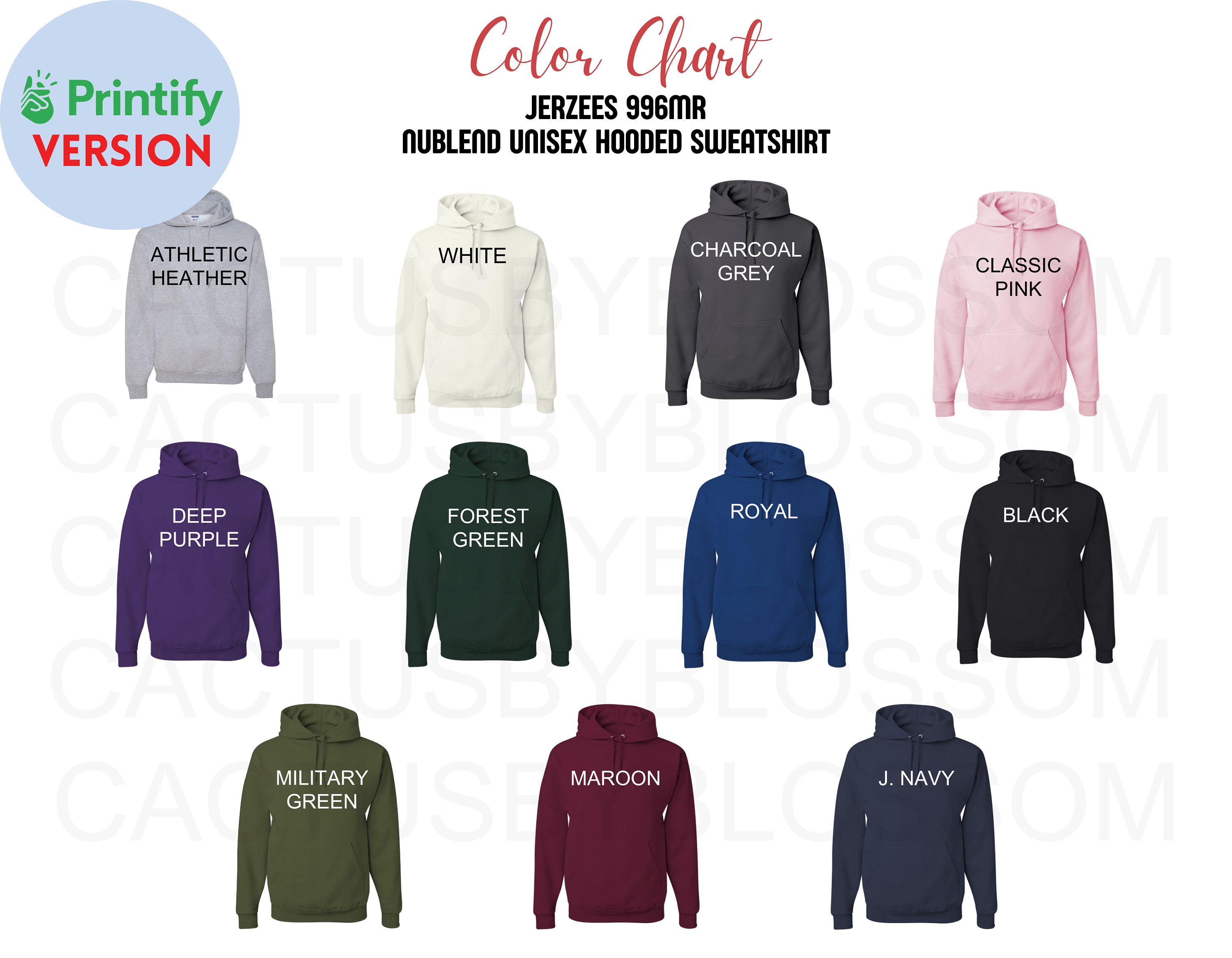 3 Color Chart Jerzees 996MR Mockup for Etsy Tool Nublend Hooded ...