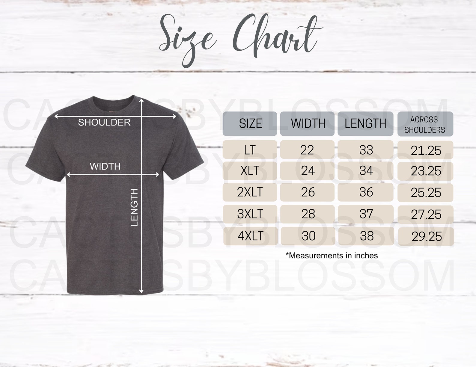 2 Size Chart Hanes 518T Mockup Chart for Beefy-t Tall T-shirt Sizing ...