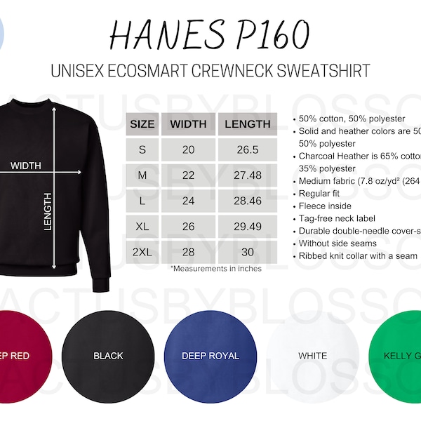 Hanes Ecosmart Color Chart - Etsy