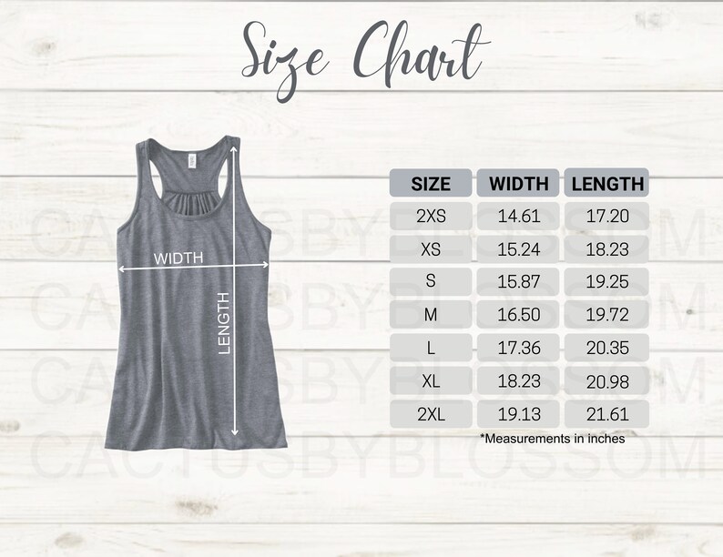 3 Size Chart Bella Canvas 8800 Mockup for Women Flowy Racerback Size ...