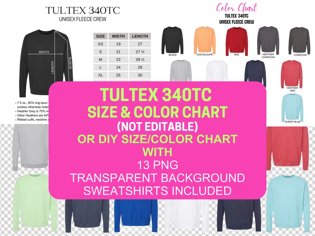 BUNDLE Size Chart Color Chart DIY Chart Tultex 340TC Mockup Unisex ...