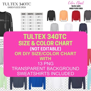 BUNDLE Size Chart Color Chart DIY Chart Tultex 340TC Mockup Unisex ...