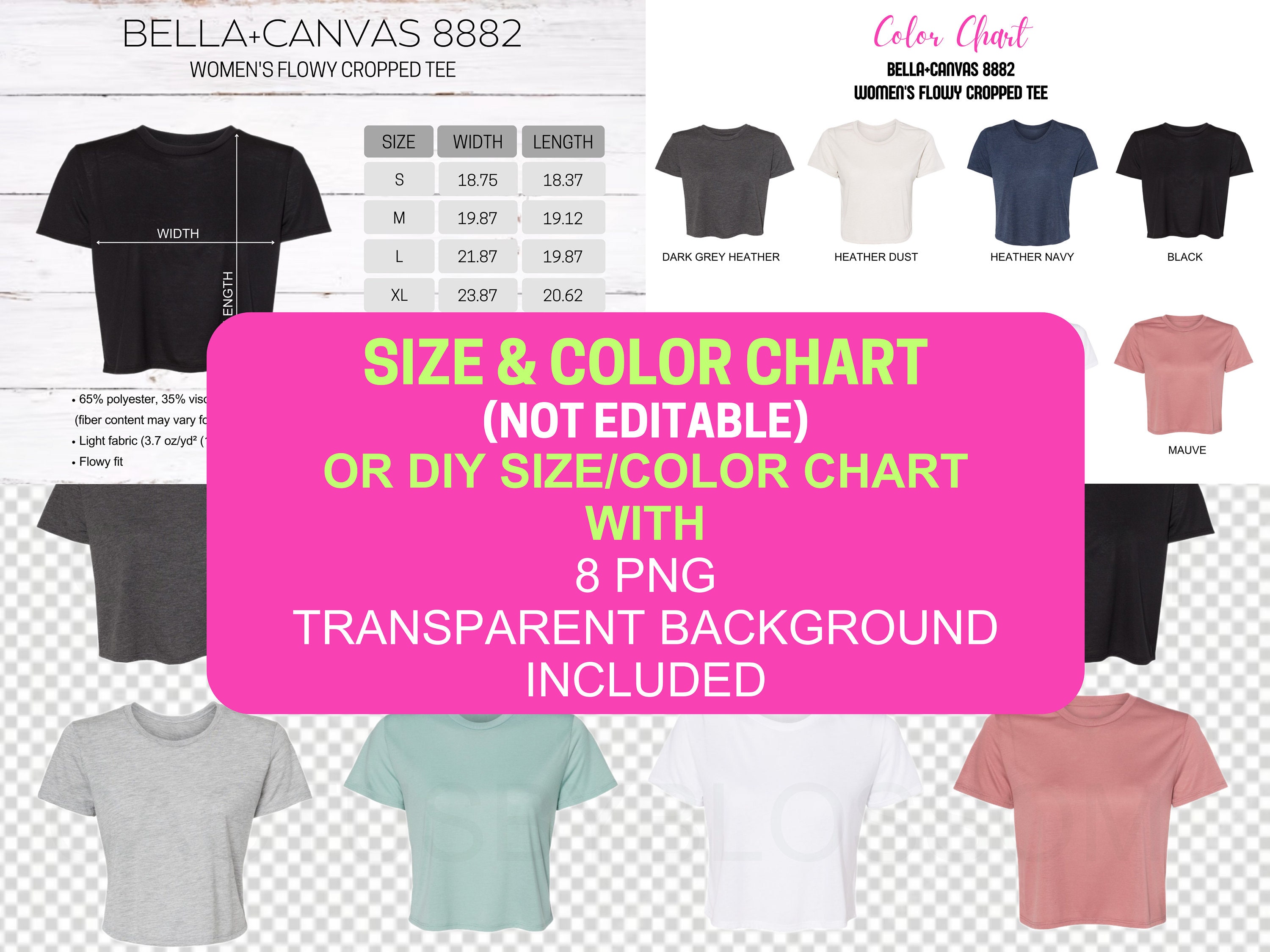 BUNDLE Size Chart Color Chart DIY Chart Bella Canvas 8882 Mockup Etsy ...