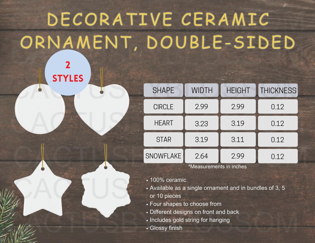 2 Size Chart Ceramic Ornament Mockup Chart Ornament Siz Chart Etsy ...