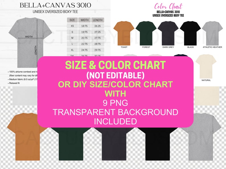 BUNDLE Size Chart Color Chart DIY Chart Bella Canvas 3010 Mockup Tool ...