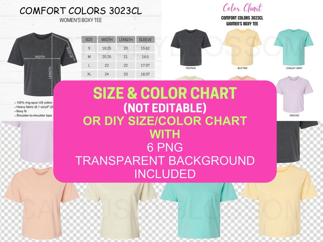 BUNDLE Size Chart Color Chart DIY Chart Comfort Colors 3023CL Mockup ...