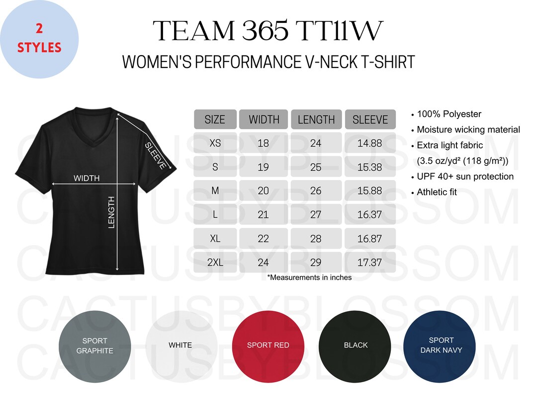 2 Size Chart Color Chart Team 365 TT11W Mockup Etsy Tools Women's ...