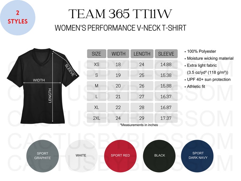 2 Size Chart Color Chart Team 365 TT11W Mockup Etsy Tools Women's ...