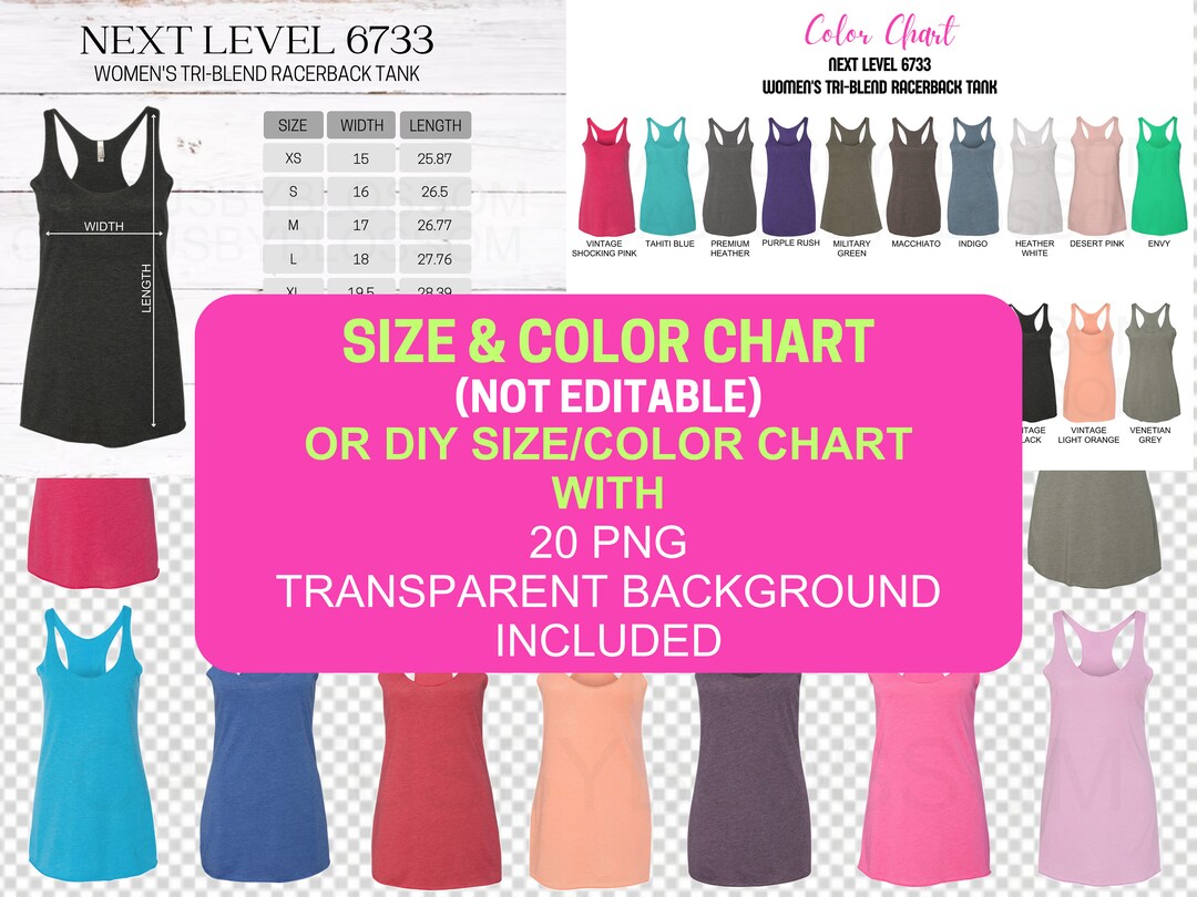 BUNDLE Size Chart Color Chart DIY Chart Next Level 6733 Mockup Women ...