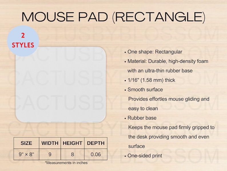 2 Size Chart Mouse Pad (rectangle) Mockup Chart AOP All Over Print Size ...