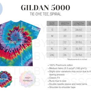 2 Size Chart Color Chart Gildan 5000 Tie-dye Tee Spiral Etsy Listing ...