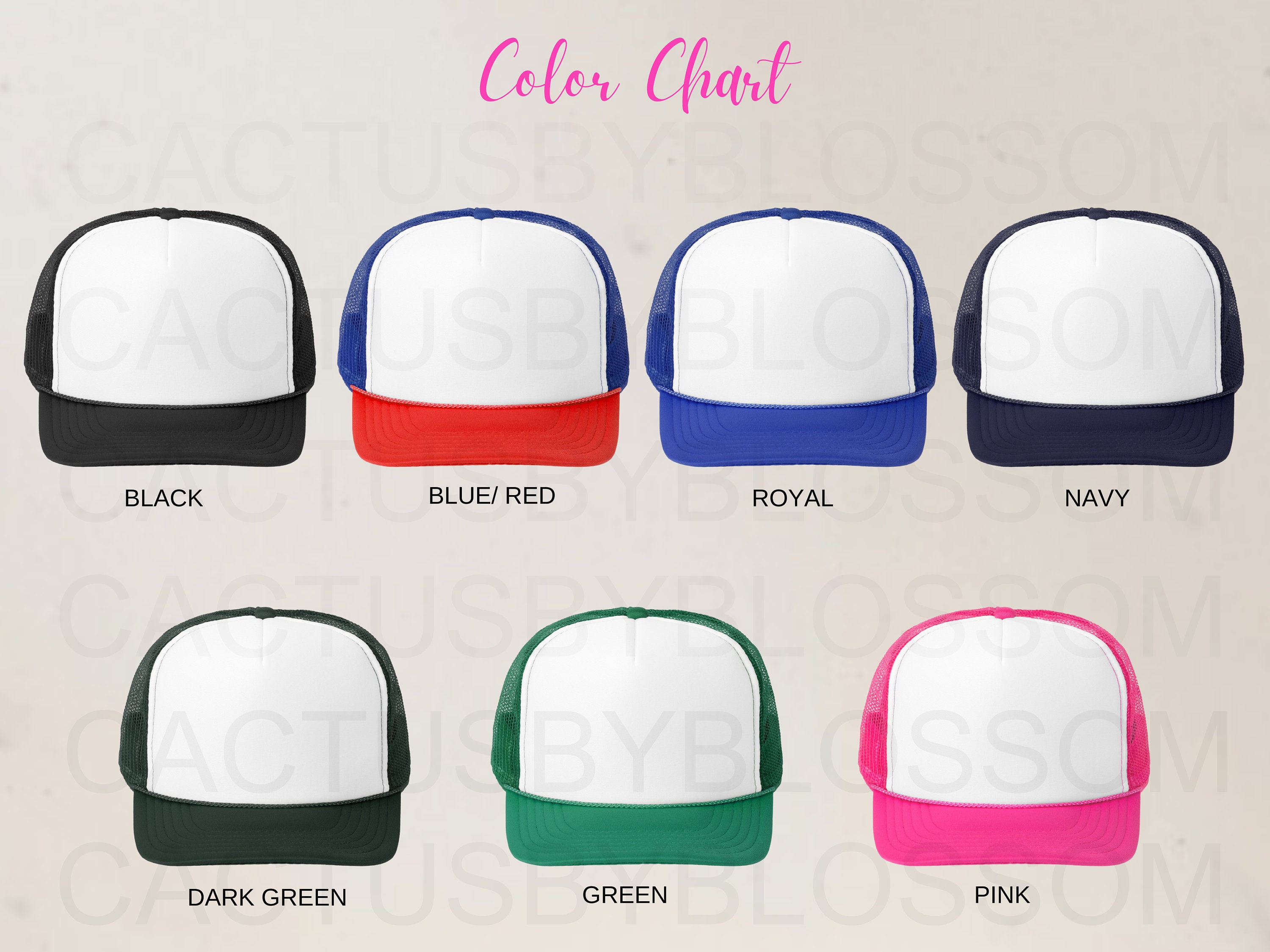BUNDLE Size Chart Color Chart Trucker Caps Otto Cap 39-169 Mockup Size ...
