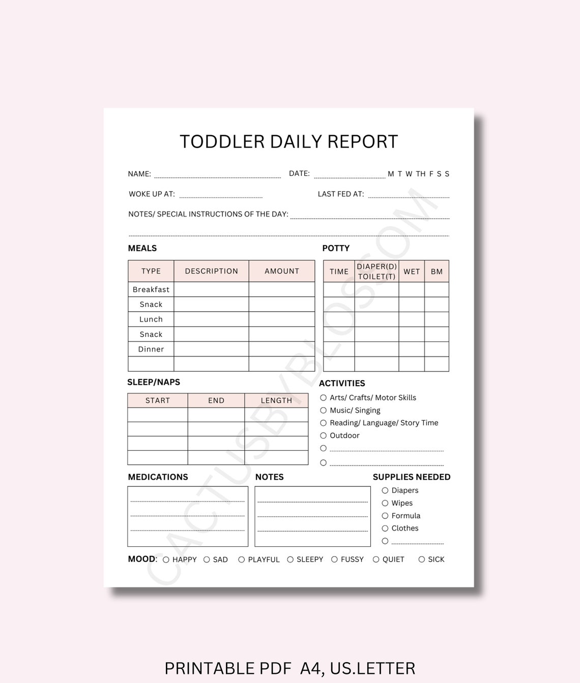 2 Toddler Daily Log Tracker Diary Chart Feedings Log Doctor Visit ...