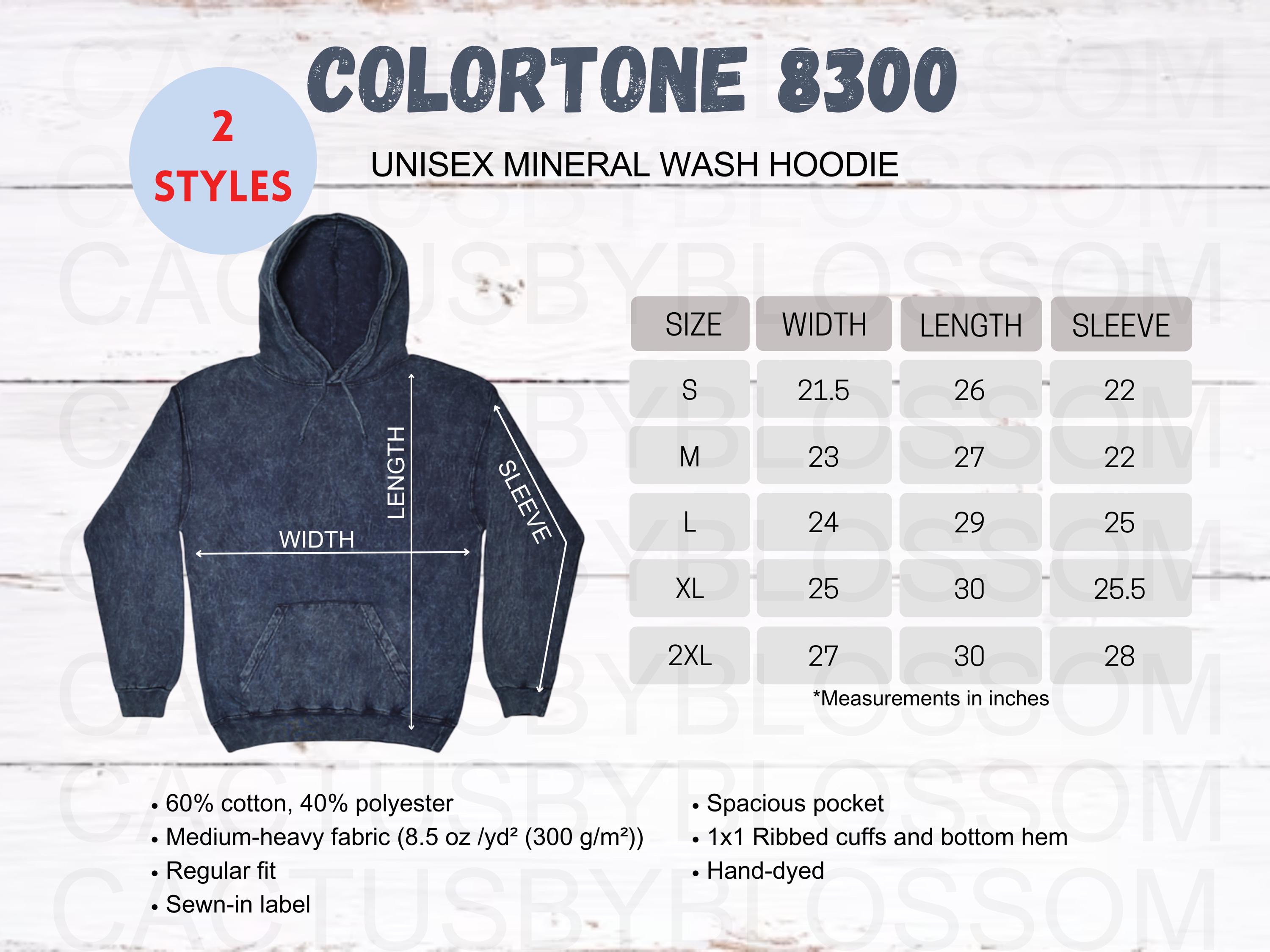 2 Size Chart Colortone 8300 Mockup Chart for Unisex Mineral Wash Hoodie ...