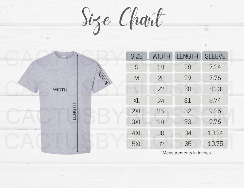 2 Size Chart Gildan 5000 Mockup Chart Unisex Heavy Cotton T-shirt ...