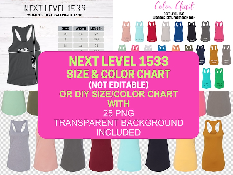 BUNDLE Size Chart Color Chart DIY Chart Next Level 1533 Mockup Tool ...