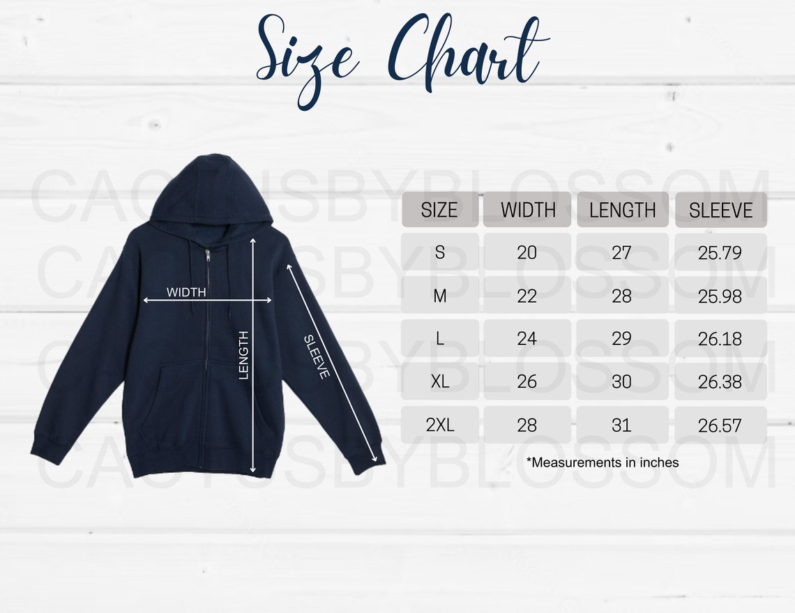 4 Size Chart Lane Seven LS14003 Mockup Chart Unisex Full Zip - Etsy