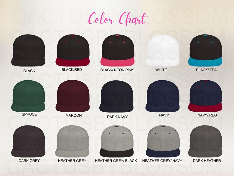 BUNDLE Size Chart Color Chart Flat Bill Snapback Yupoong 6089M Mockup ...