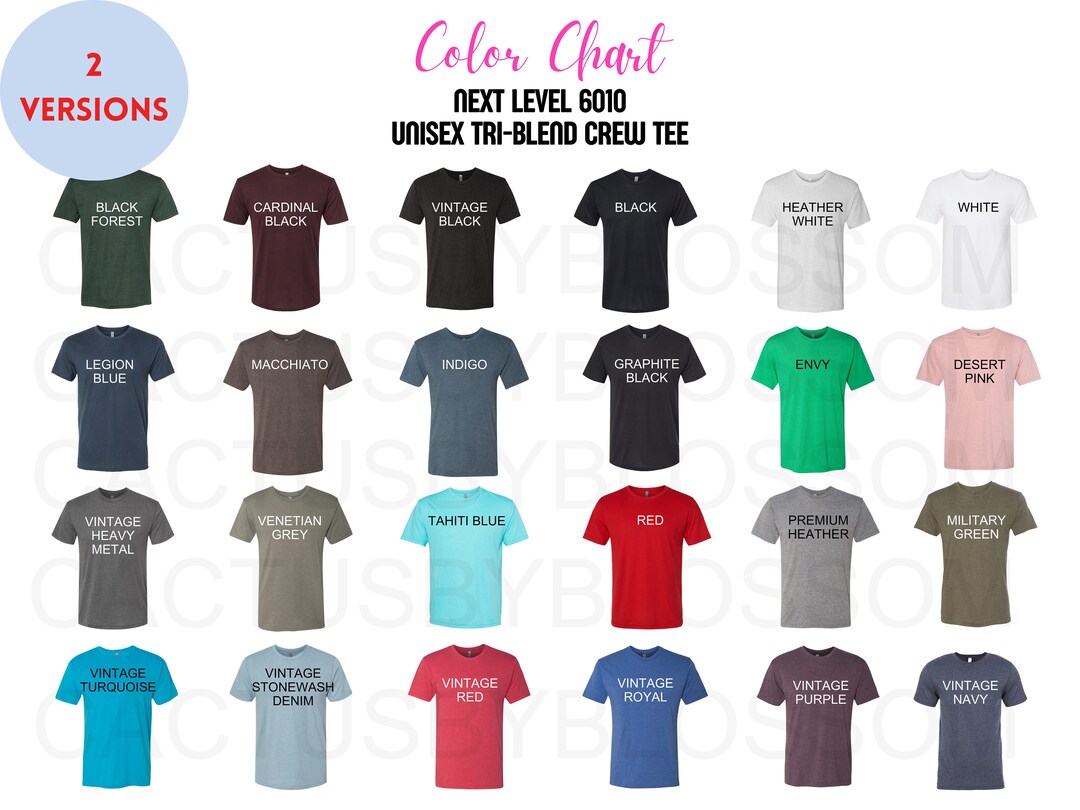 3 Color Chart Next Level 6010 Mockup Etsy Tool Unisex Tri-blend Crew ...