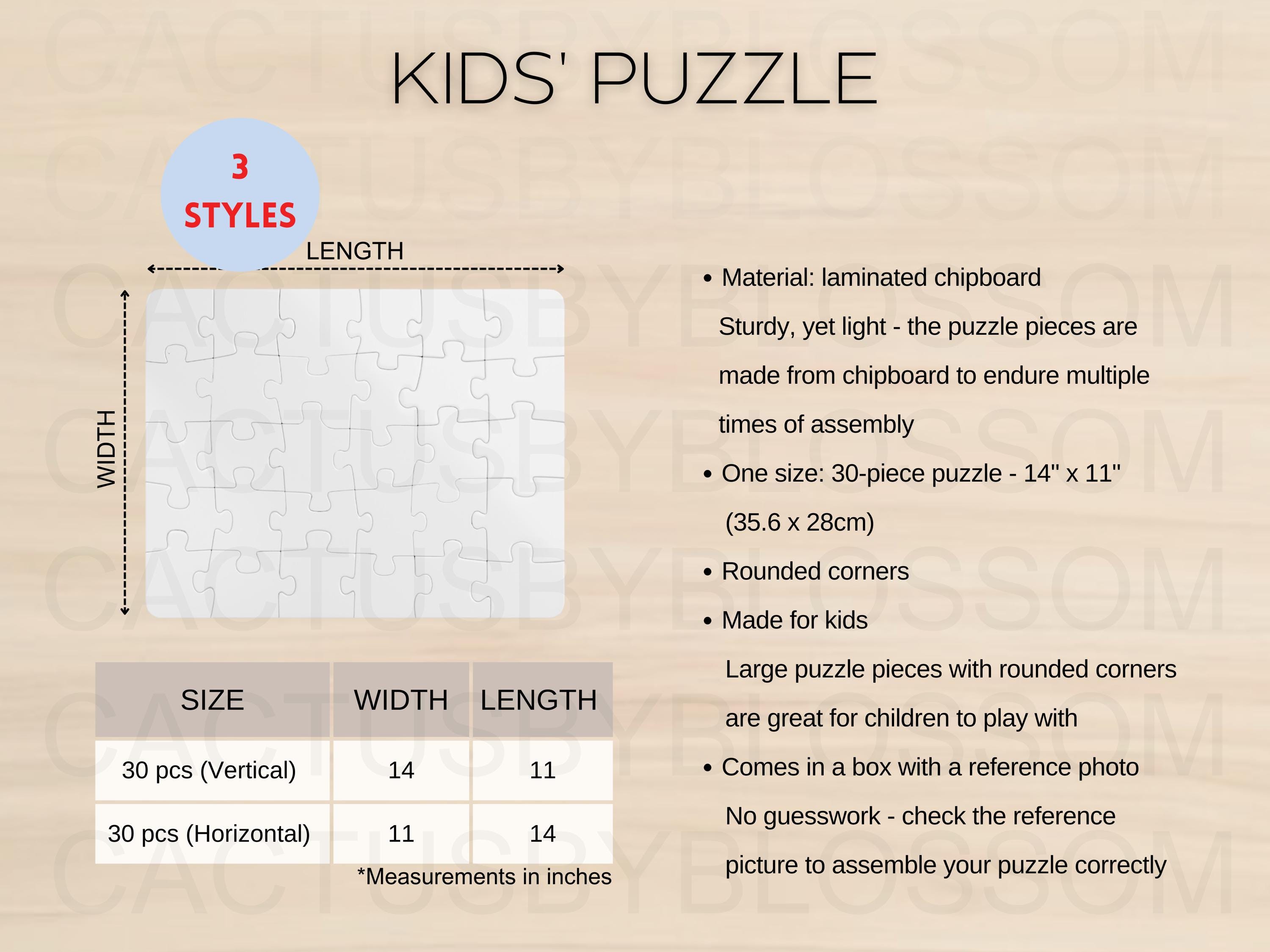3 Size Chart Kids' Puzzle 30 Piece Mockup Chart AOP All Over Print Size ...