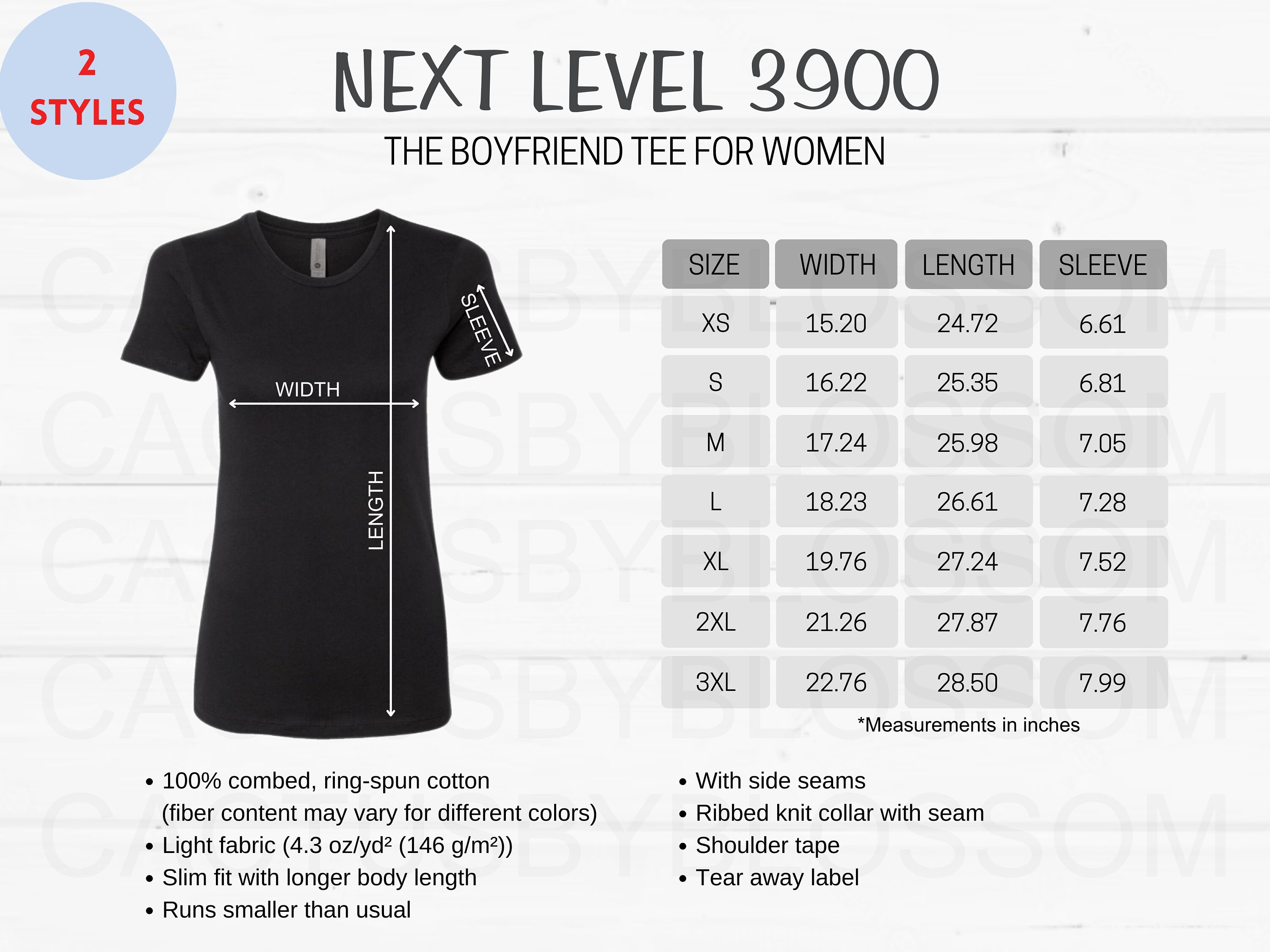 2 Size Chart Next Level 3900 Mockup Etsy Tool the Boyfriend Tee for Women Size Chart Etsy Mock ...