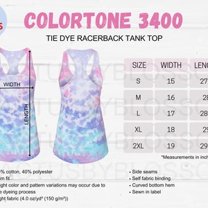 2 Size Chart Colortone 3400 Mockup Chart for Tie Dye Racerback Tank Top ...