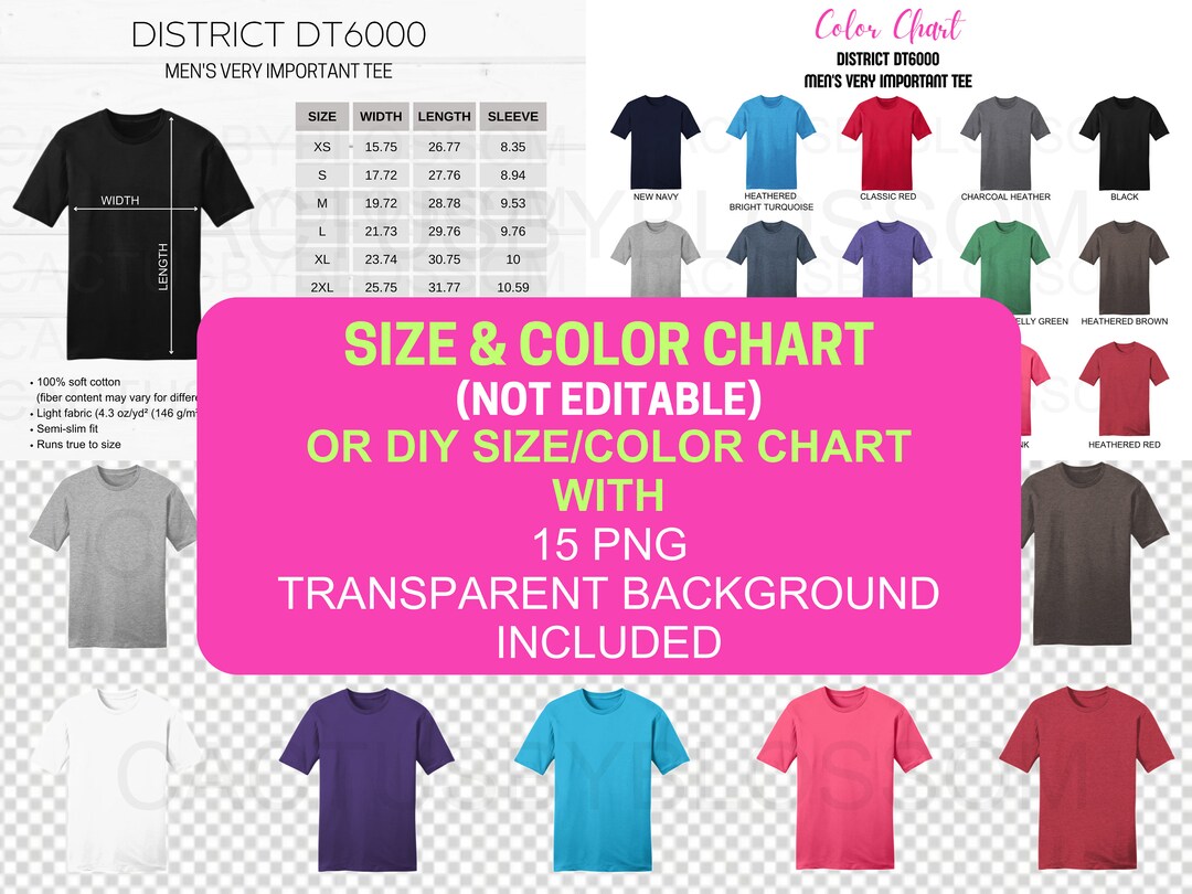 BUNDLE Size Chart Color Chart DIY Chart District DT6000 Men's Very ...