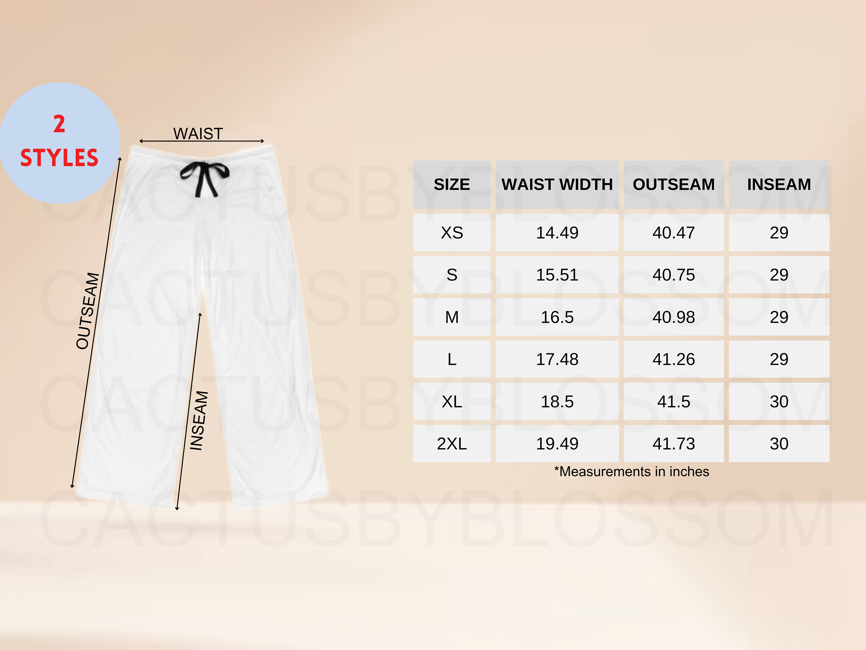 2 Size Chart Men's Pajama Pants Mockup Chart AOP All Over - Etsy