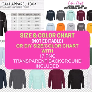 BUNDLE Size Chart Color Chart DIY Chart American Apparel Alstyle AL1304 ...