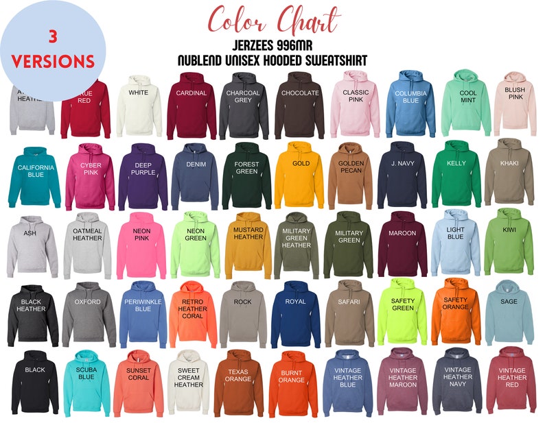 3 Color Chart Jerzees 996MR Mockup for Etsy Tool Nublend Hooded ...