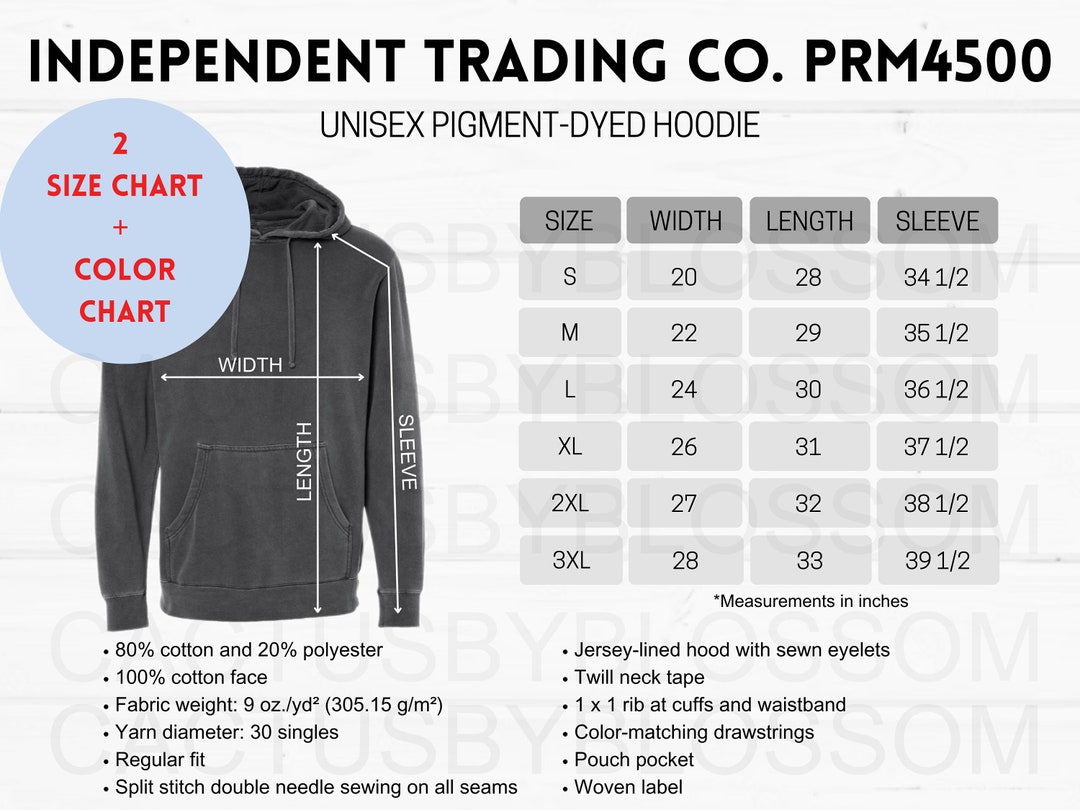 BUNDLE Size Chart Color Chart Independent Trading Company PRM4500 ...