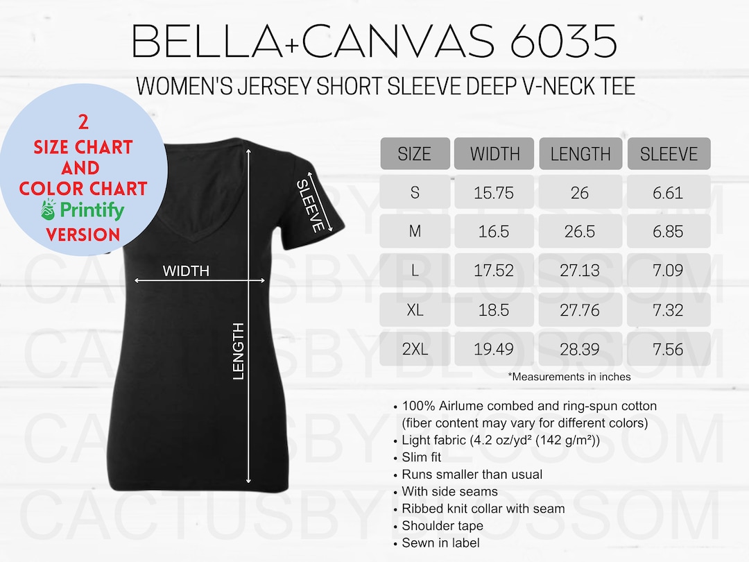 BUNDLE Size Chart Color Chart Bella Canvas 6035 Mockup Women Jersey ...