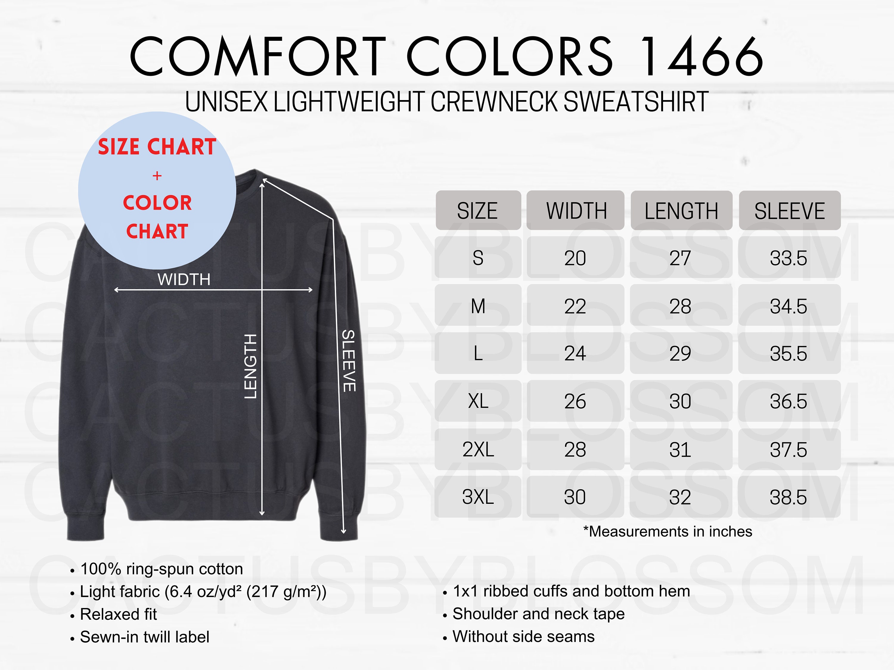 BUNDLE Size Chart Color Chart Comfort Colors 1466 Mockup Unisex ...