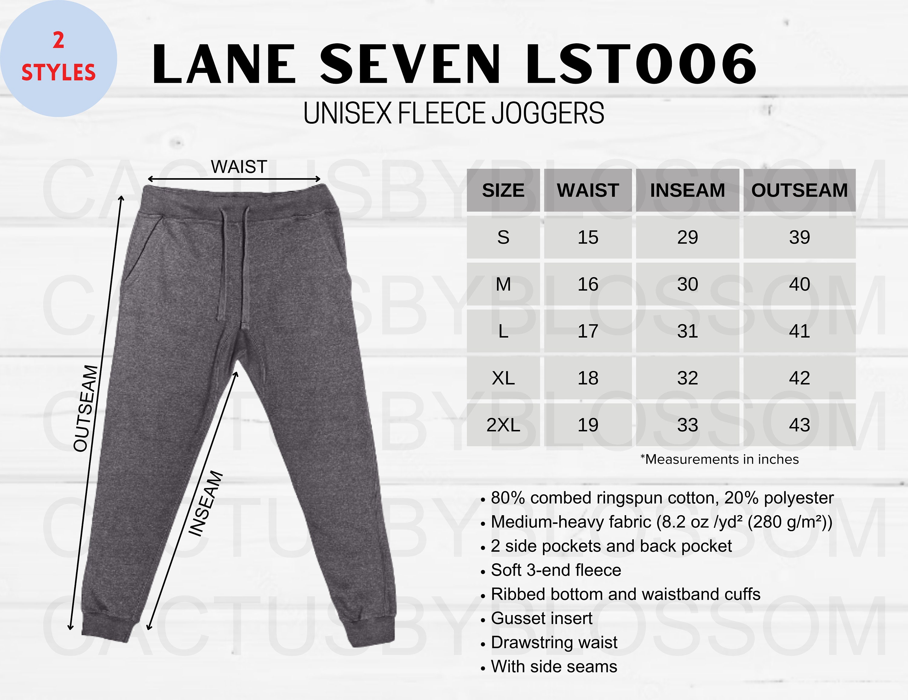 2 Size Chart Lane Seven LST006 Mockup Chart Unisex Fleece Joggers ...