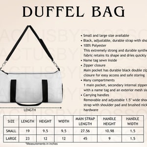 Size Chart Duffel Bag Mockup Chart Travel Duffel Bag Sizing Chart Etsy ...