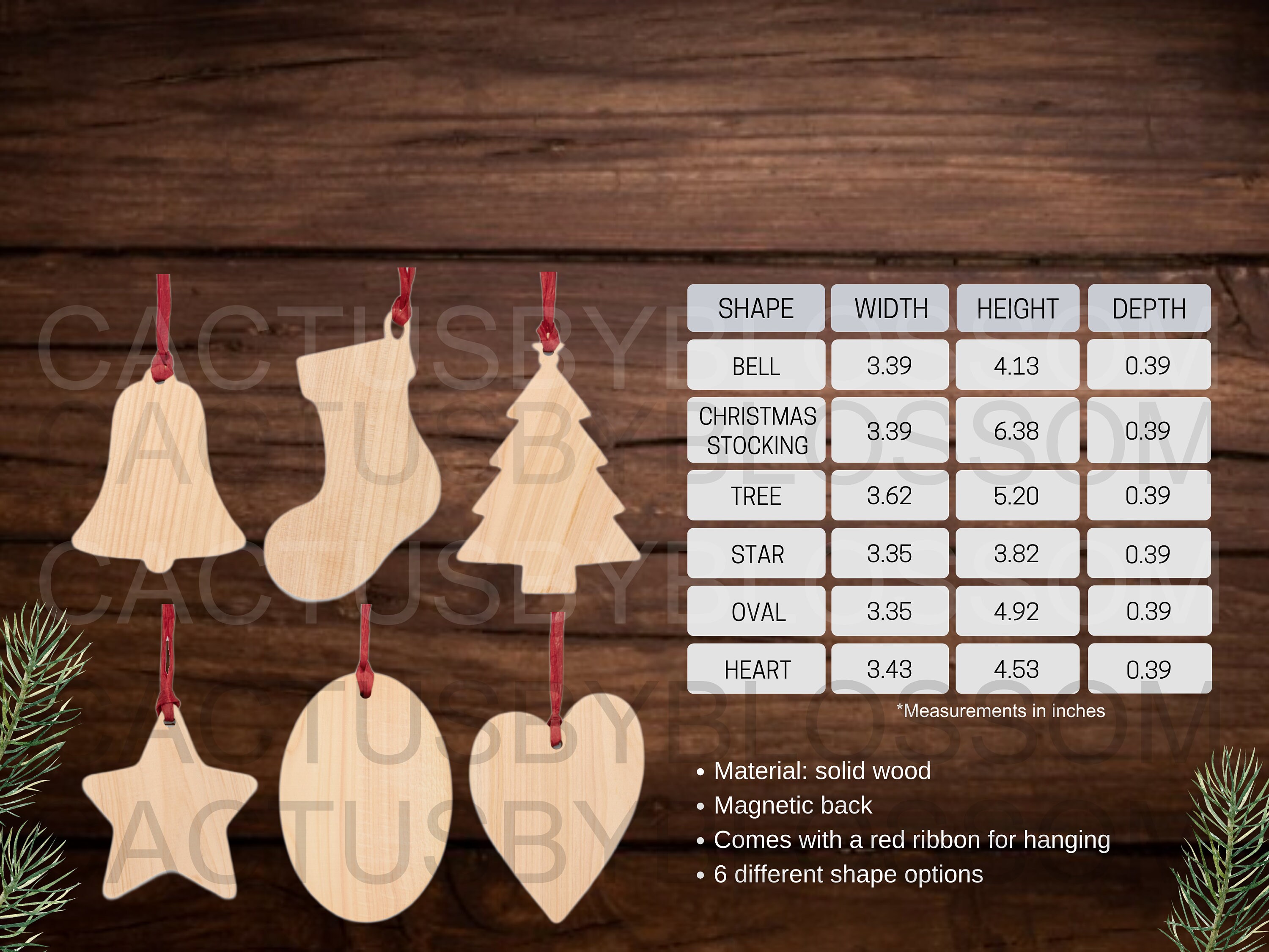 2 Size Chart Wooden Ornament Mockup Chart Ornament Size Chart - Etsy
