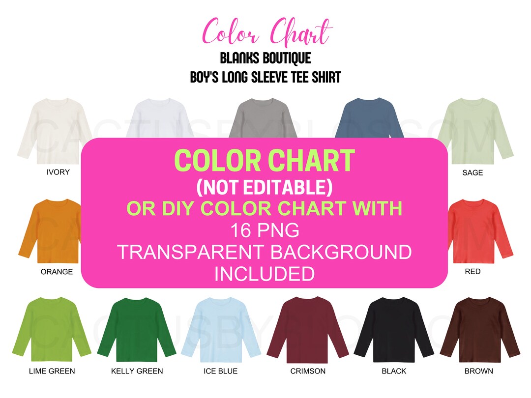 Color Chart DIY Chart Blanks Boutique Mockup Etsy Tool Boy's Long ...