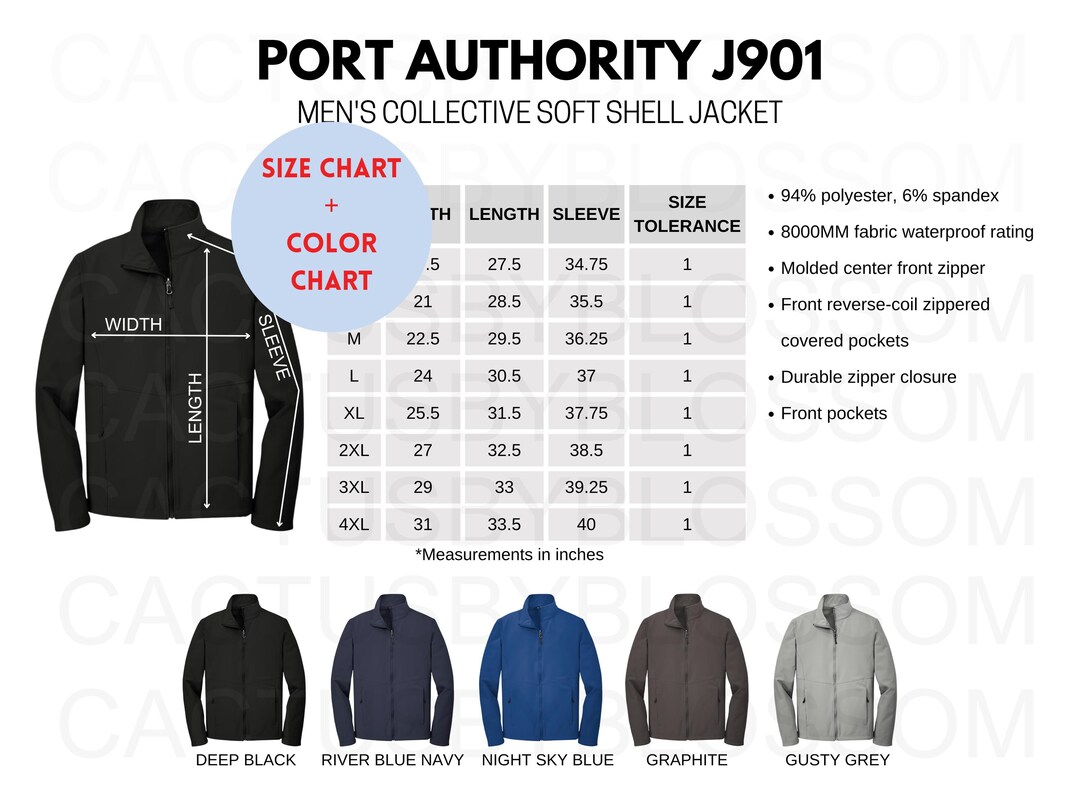 BUNDLE Size Chart Color Chart Port Authority J901 Men's Collective Soft ...