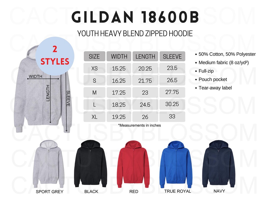 2 Size Chart Color Chart Gildan 18600B Mockup Chart Youth Heavy Blend ...