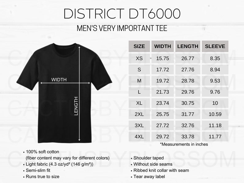 BUNDLE Size Chart Color Chart DIY Chart District DT6000 Men's Very ...