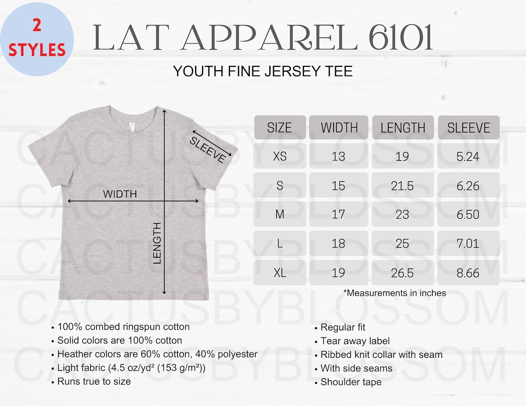 2 Size Chart LAT Apparel 6101 Mockup Kids Youth Fine Jersey Tee Size ...