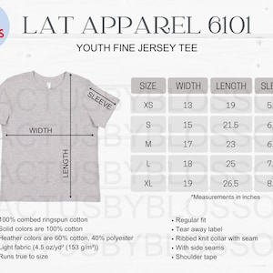 2 Size Chart LAT Apparel 6101 Mockup Kids Youth Fine Jersey Tee Size ...