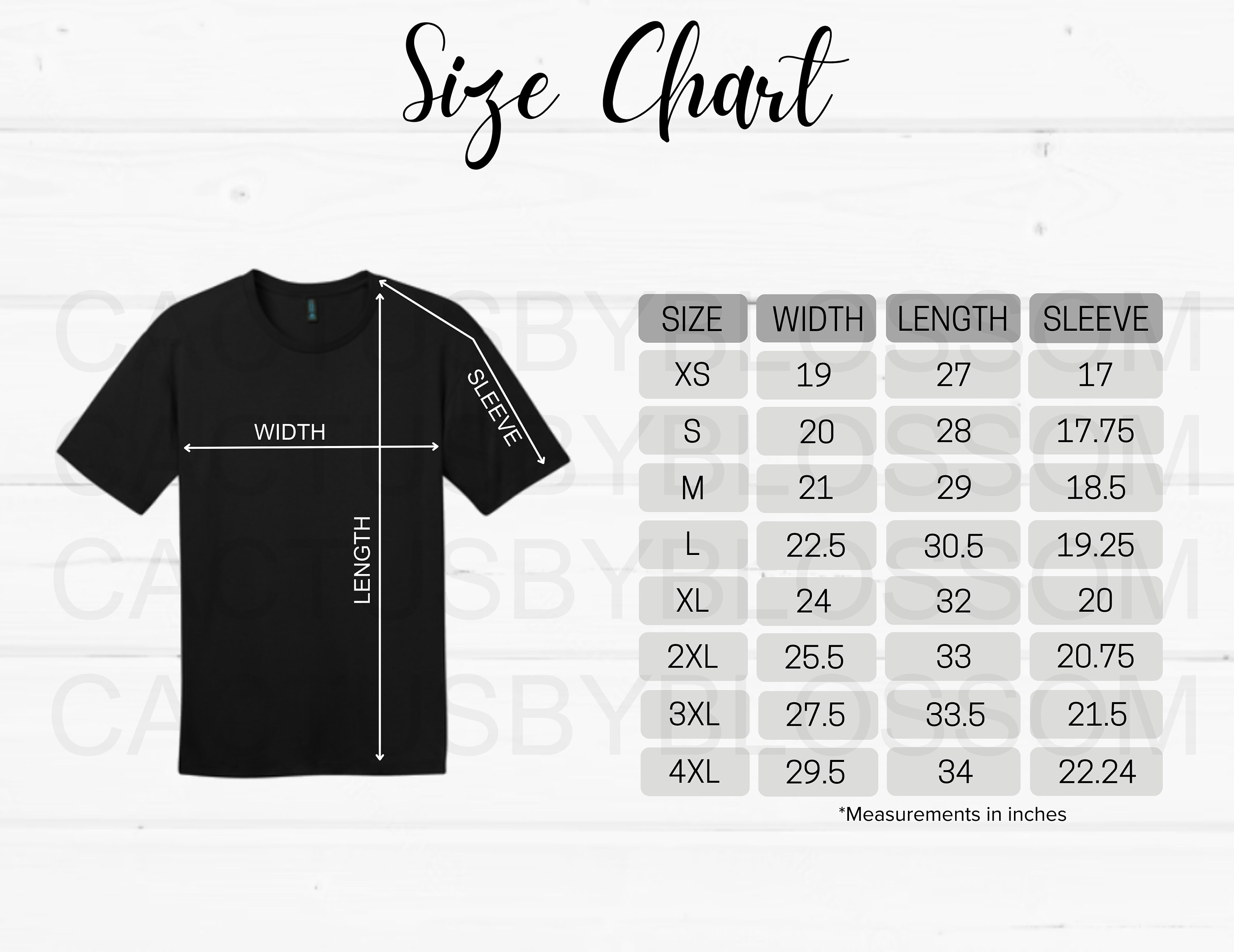 2 Size Chart District DT104 Mockup Chart Listing Tool Perfect Weight ...