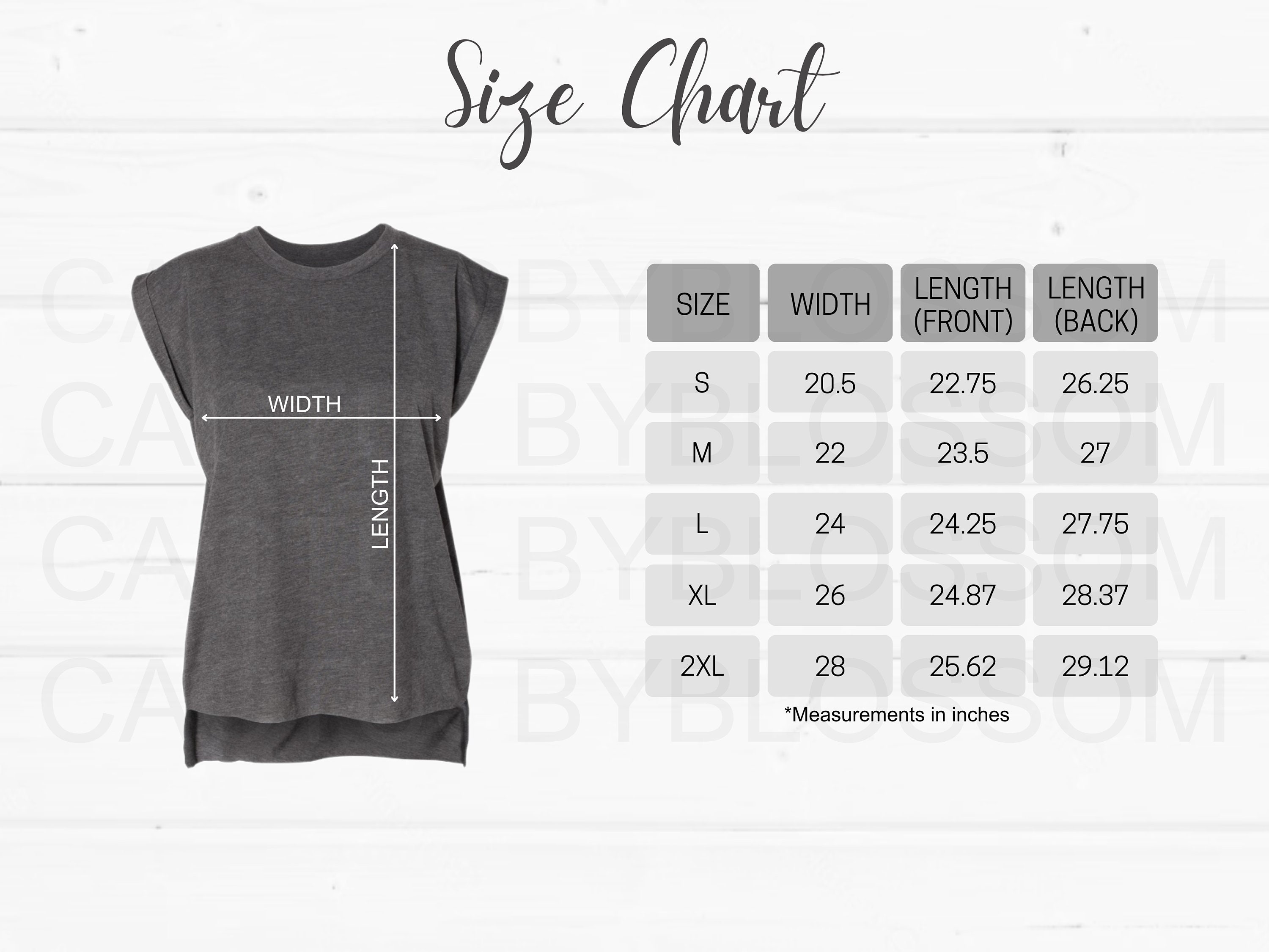 2 Size Chart Bella + Canvas 8804 Mockup Women’s Flowy Rolled Cuffs ...