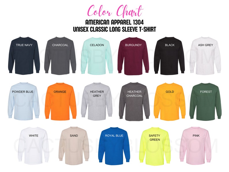 Color Chart DIY Chart American Apparel Alstyle AL1304 Mockup Etsy Tool ...