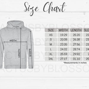 4 Size Chart Just Hoods by AWDIS JH001 Mockup Etsy Tool Unisex College ...