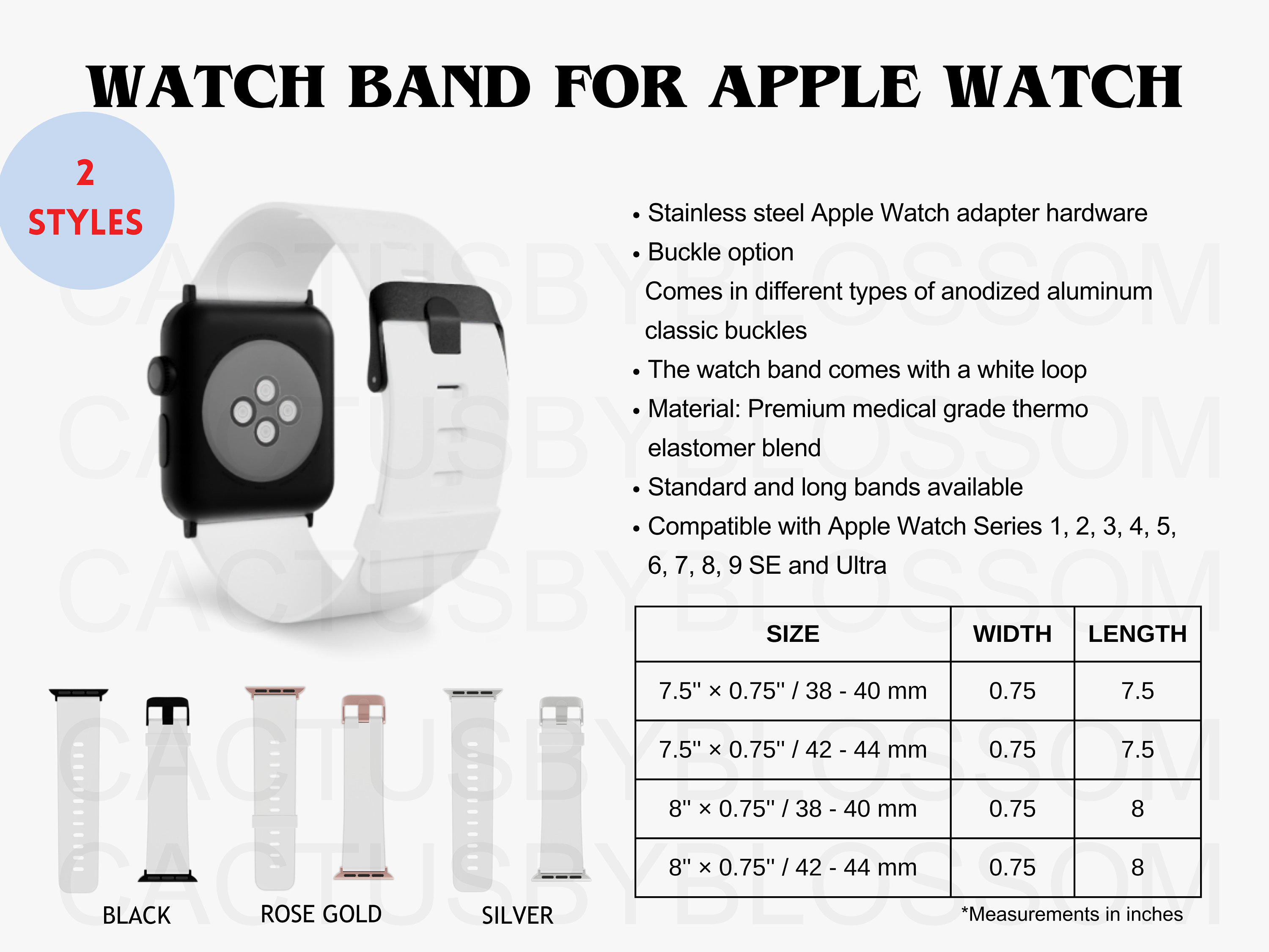 2 Size Chart Color Chart Watch Band Apple Watch All Over Print AOP Etsy ...