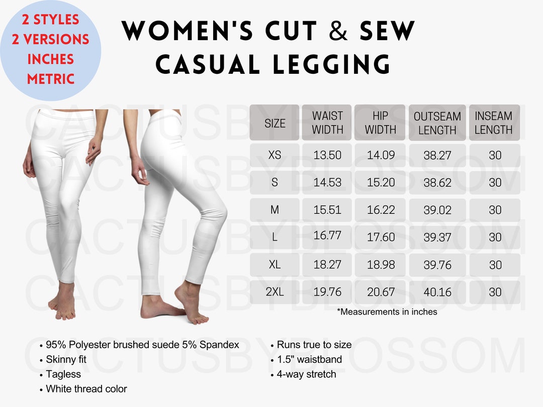 4 Size Chart Women's Cut & Sew Casual Leggings Mockup Etsy Tool Sizing ...