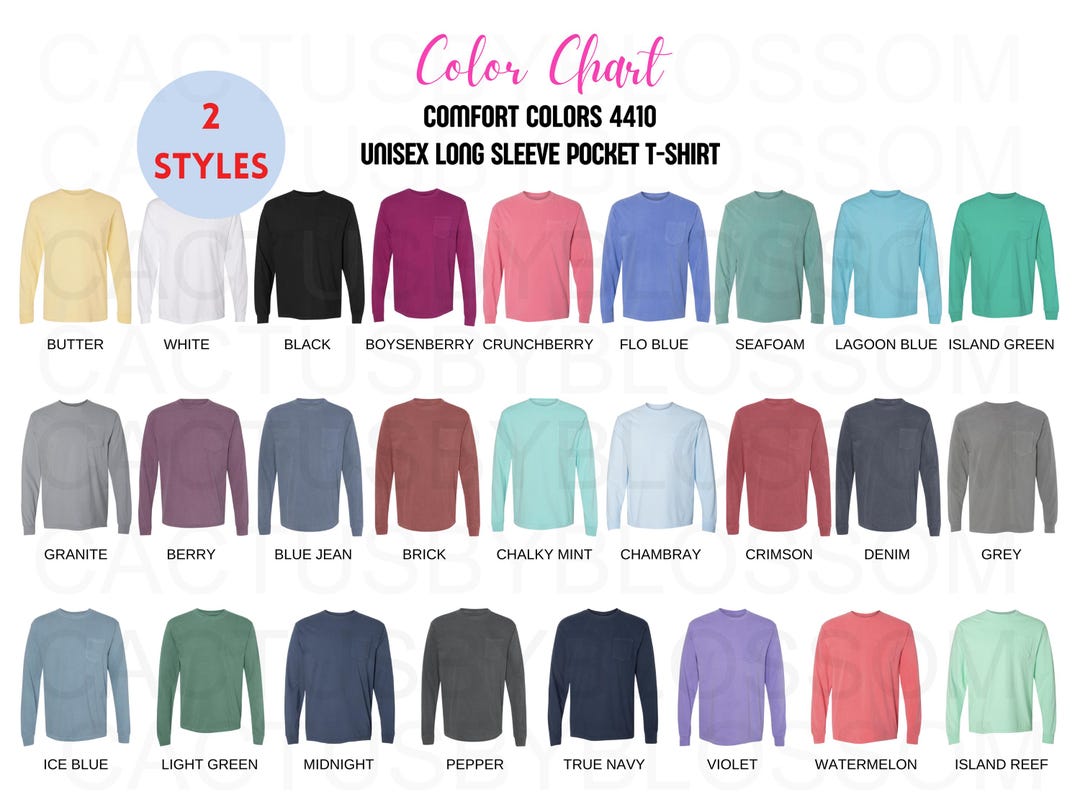 2 Color Chart Comfort Colors 4410 Mockup Unisex Long Sleeve Pocket T ...